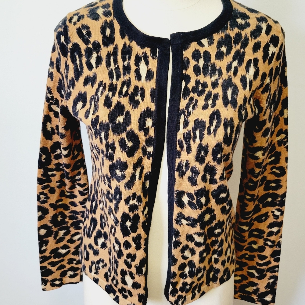 Talbots Leopard Print Cotton Cardigan Size Xxsp - Gem